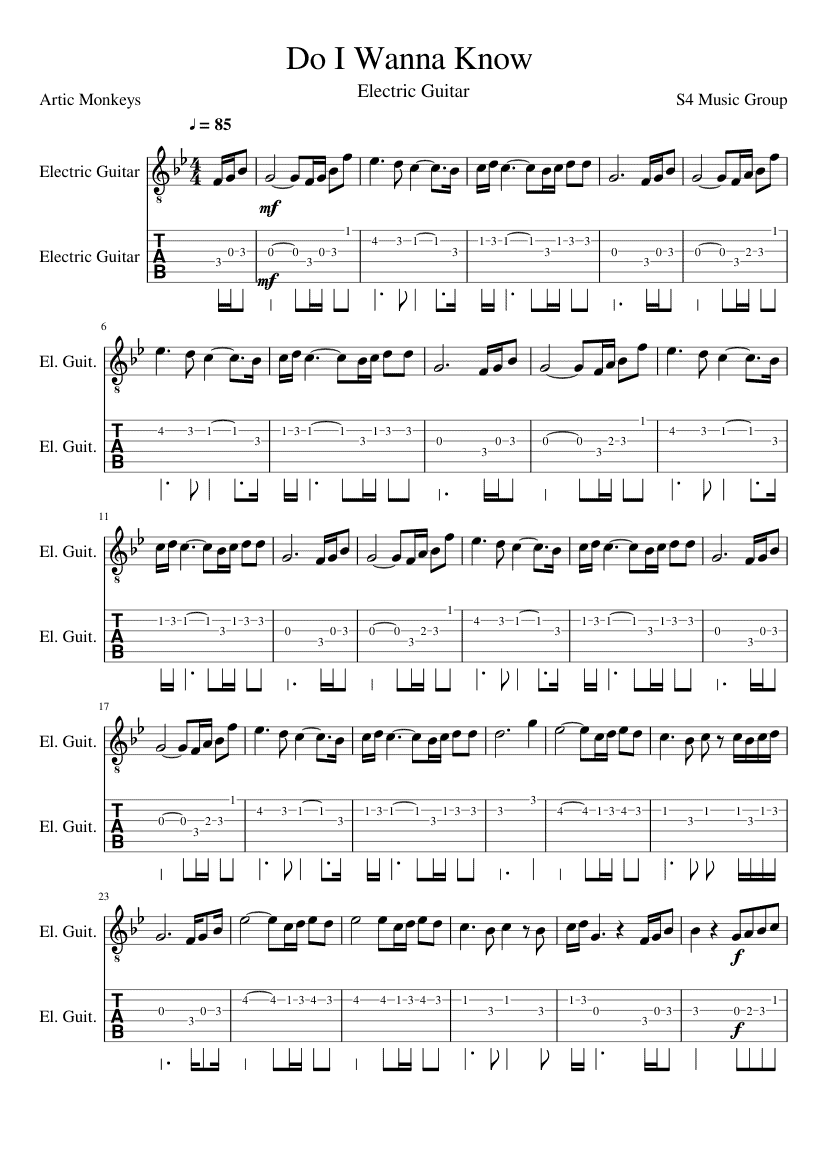 Do I Wanna Know Electric Guitar Sheet Music | INS. Do I Wanna Know Electric Guitar Sheet Music | INS.